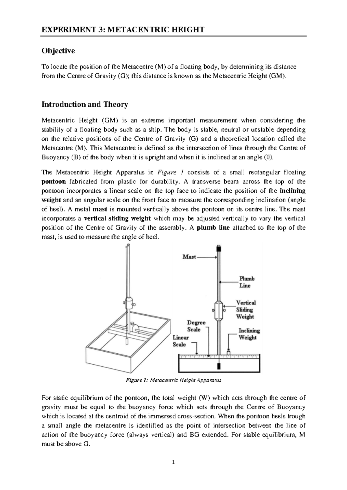 Experiment 3: Metacentric Height Analysis and Stability Assessment ...