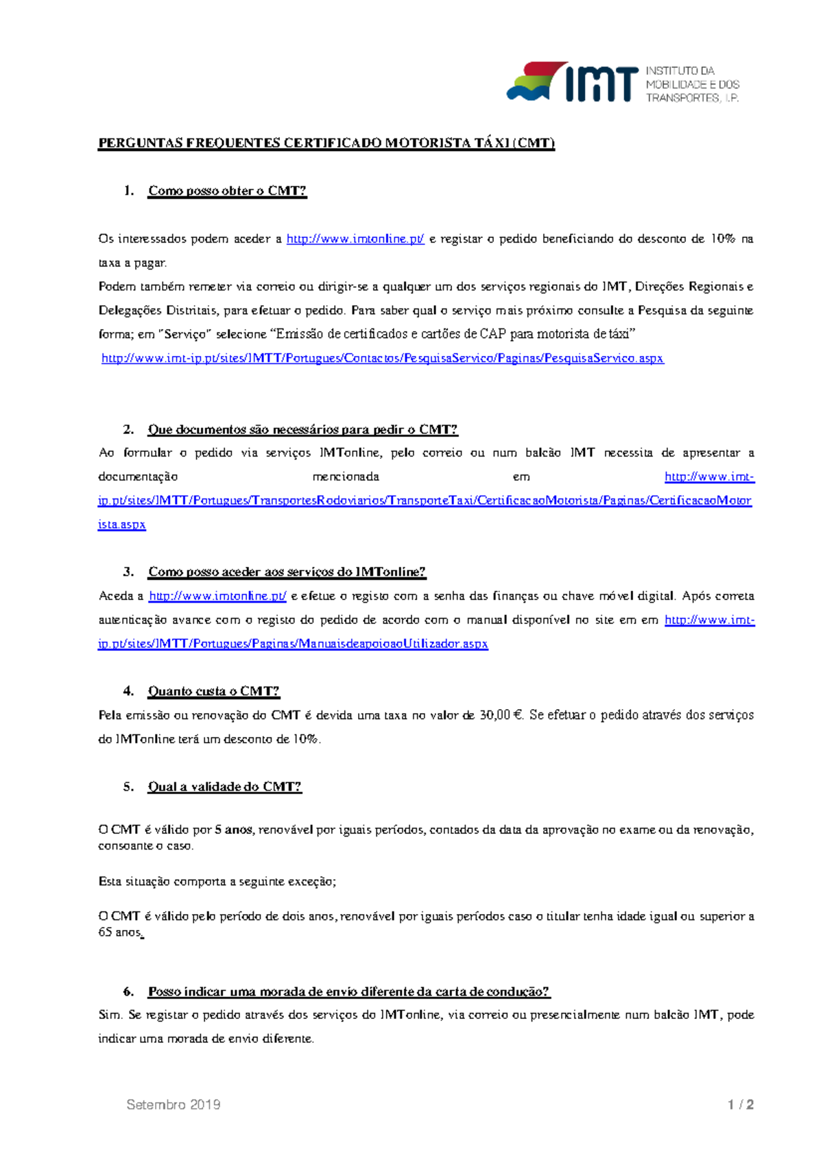 FAQs sobre o Certificado Motorista Táxi (CMT) - IMTonline - Studocu