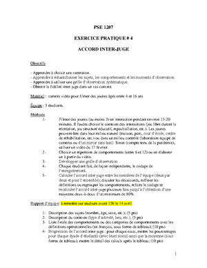 Plan de cours PSE 1207 : Observation des comportements en psychoéducation - Studocu