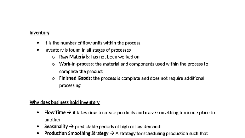 Inventory Management Notes: Key Concepts and Strategies - Studocu