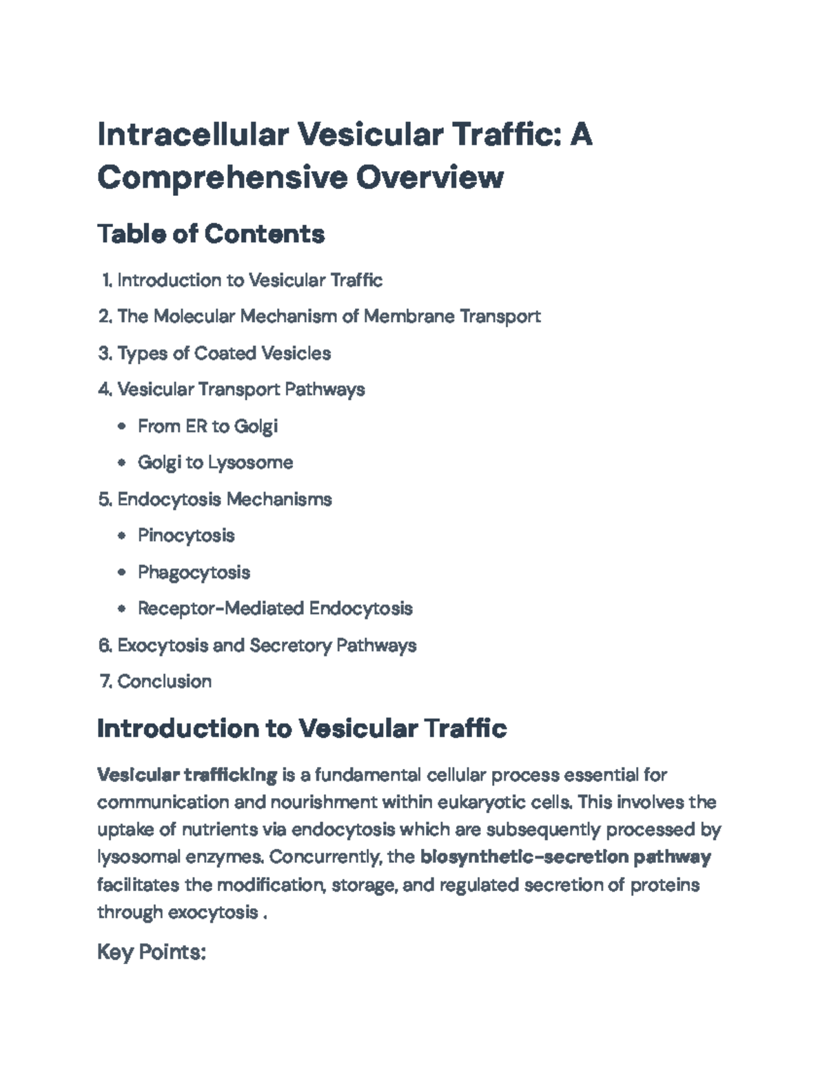 Comprehensive Overview of Intracellular Vesicular Traffic Mechanics ...