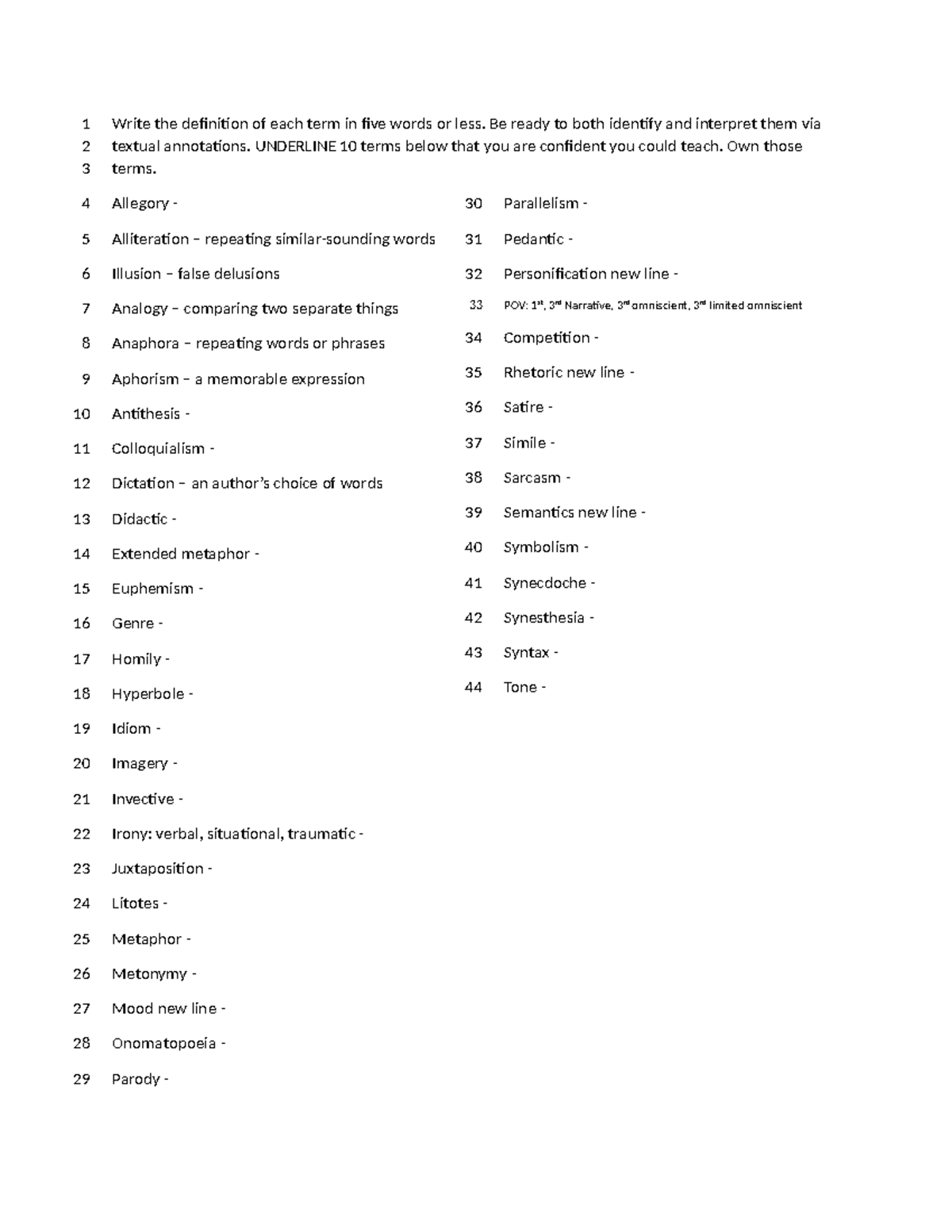 AP Language Terms - Rhetoric - Write the definition of each term in ...