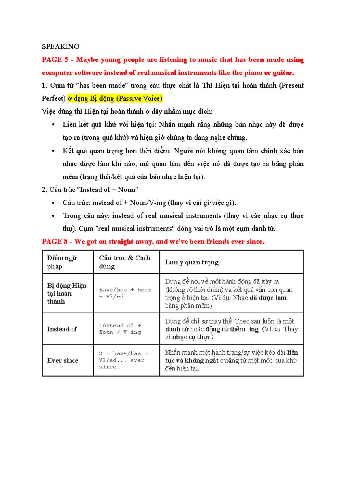 SPEAKING NOTES: Music, Grammar, and Conditional Sentences - Studocu