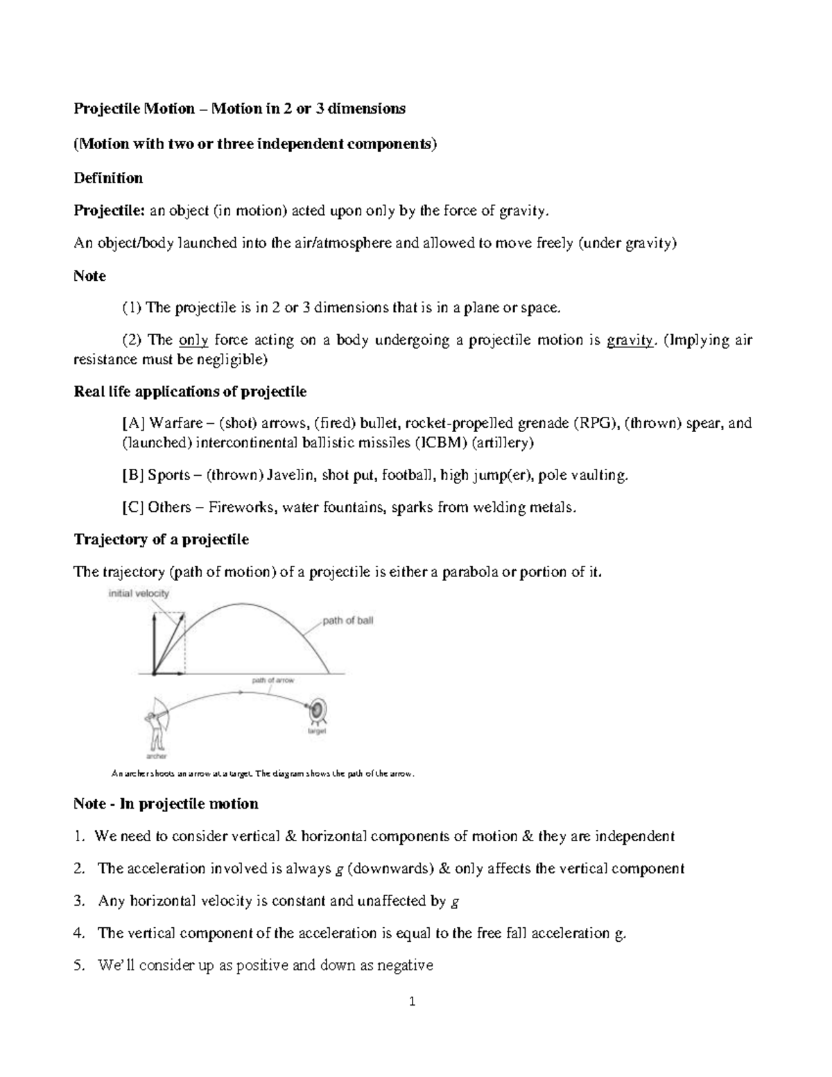 Projectile Motion in 2 or 3 Dimensions: Key Concepts and Equations ...