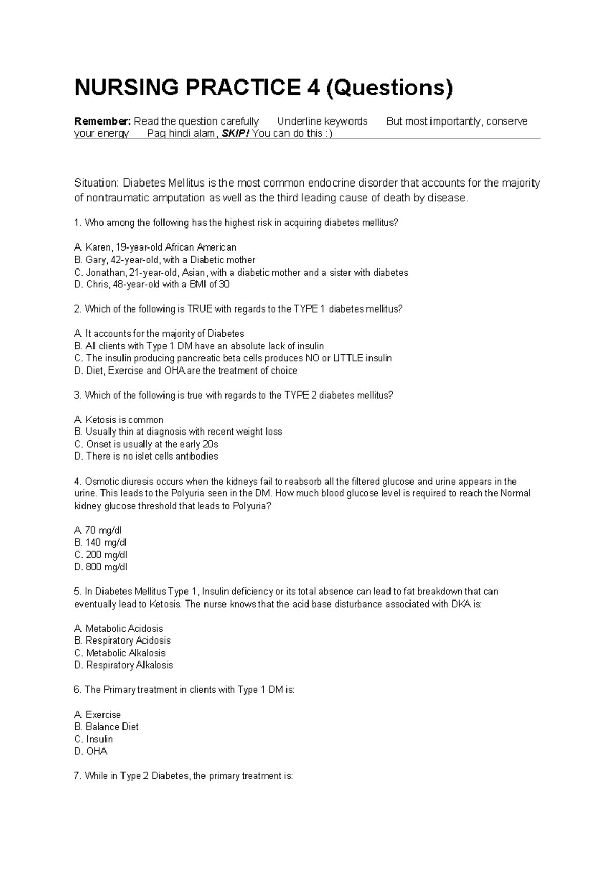 **NURSING PRACTICE 4 (NP4) - Diabetes and Medication Management Quiz ...
