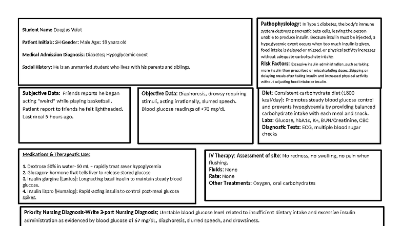 Pathophysiology Case Study: Type 1 Diabetes & Hypoglycemia - Studocu