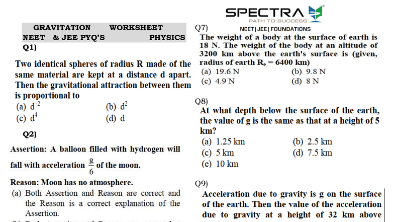 Gravitation Worksheet 11 TH NEET & JEE MVM - Physics class 11 JEE ...