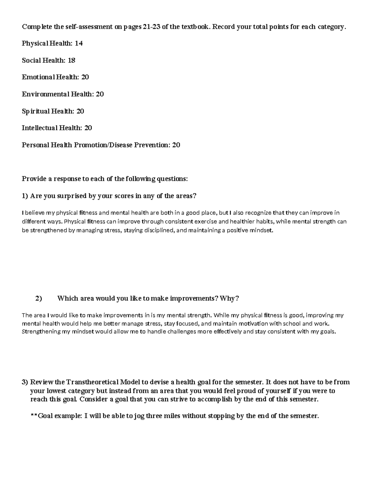 Self-Assessment & Goal Setting (PH 101) - Health Reflection & Plans ...