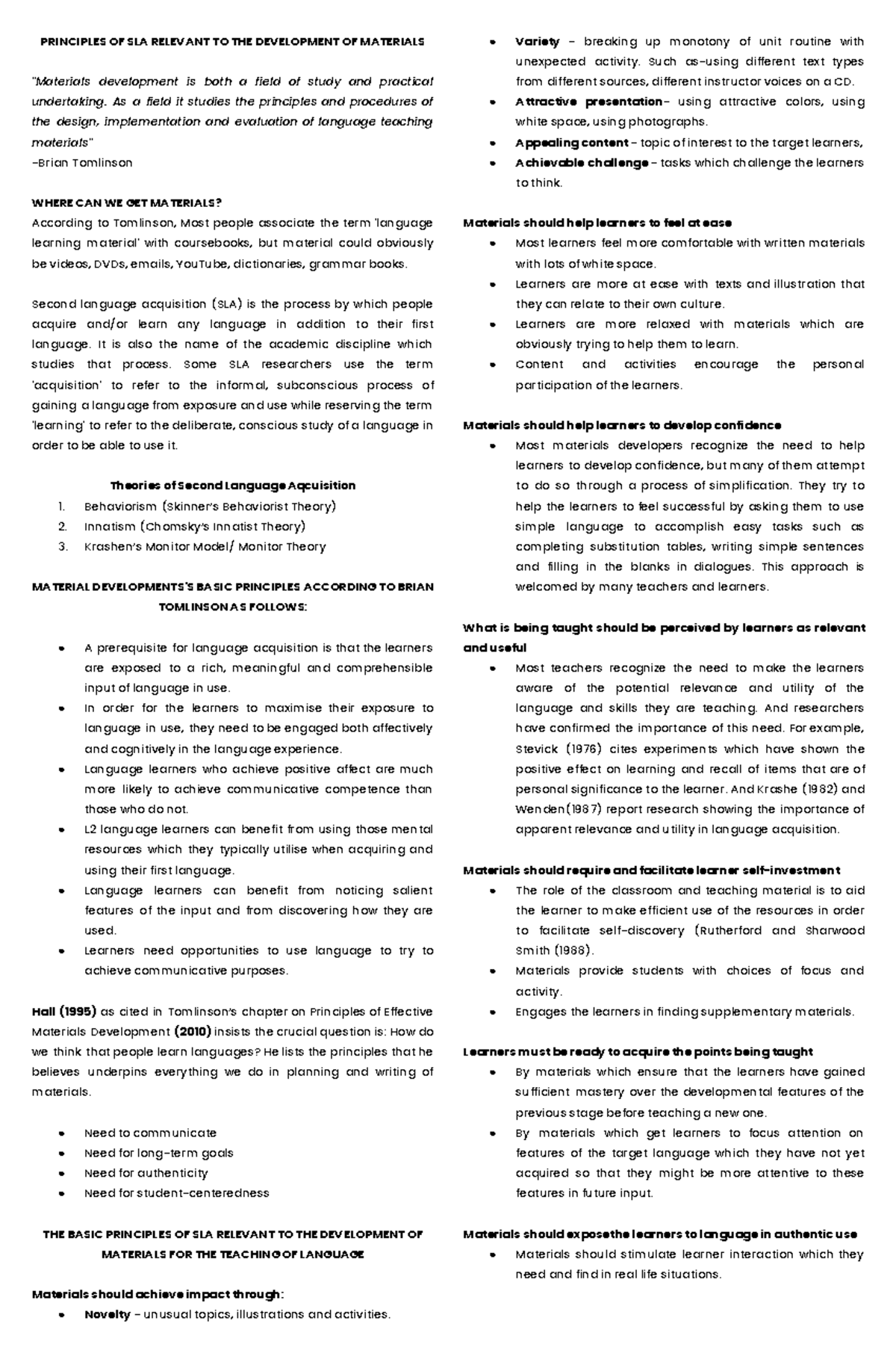 SLA Principles for Effective Materials Development: Strategies ...