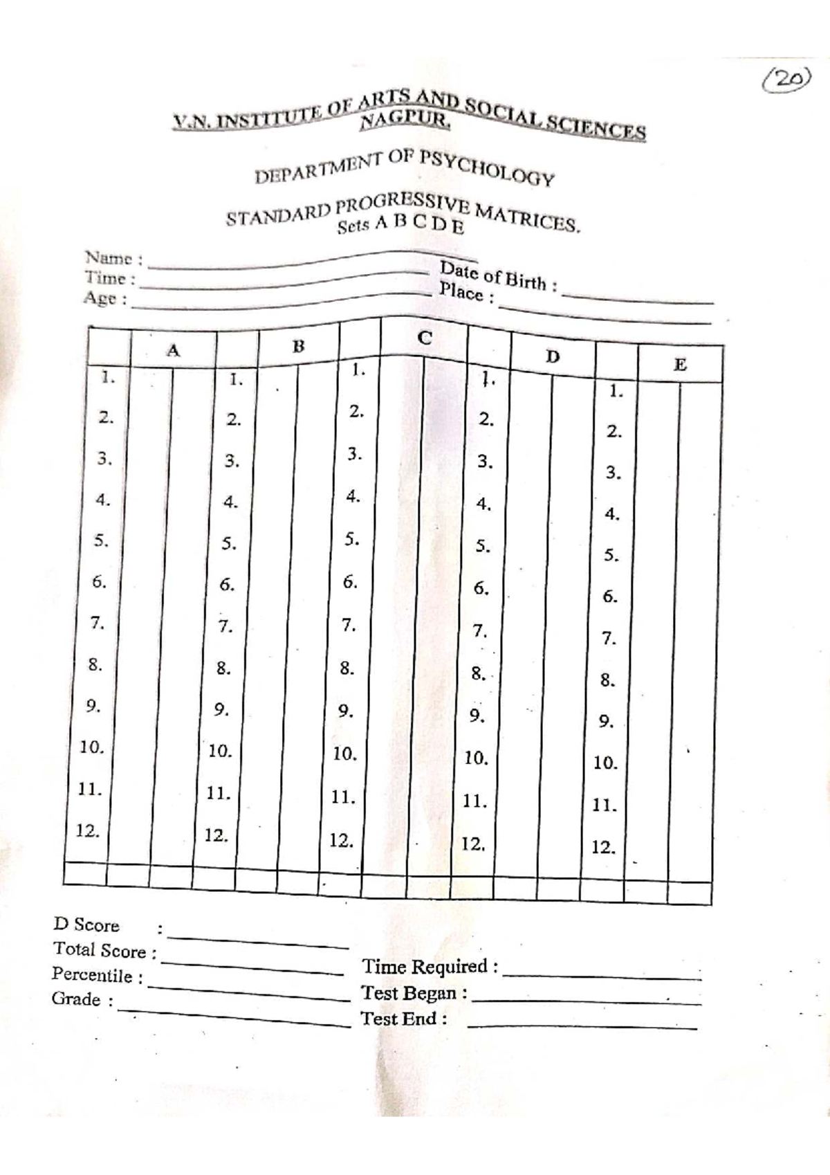 SPM Test - MPCE-024 Standard Progressive Matrices Sets A-E - Studocu