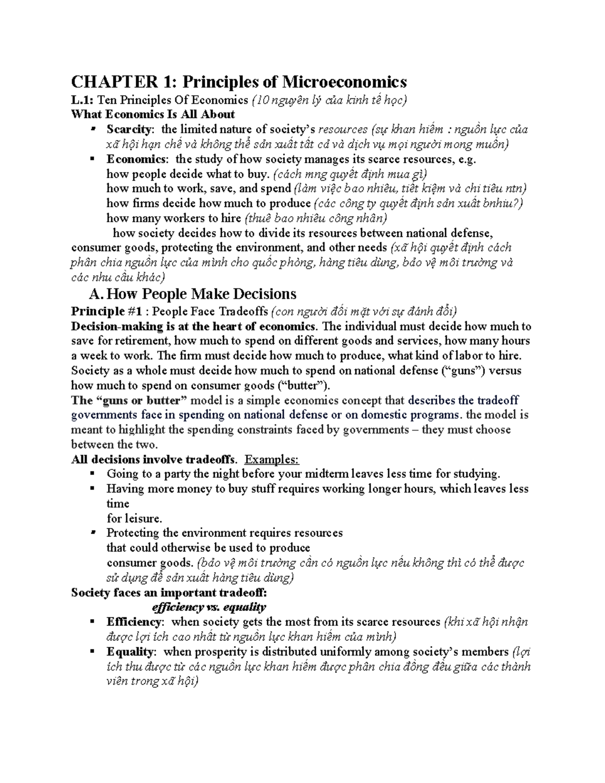 C1 Microeconomics - Chapter 1: Principles & Decision-Making Basics ...