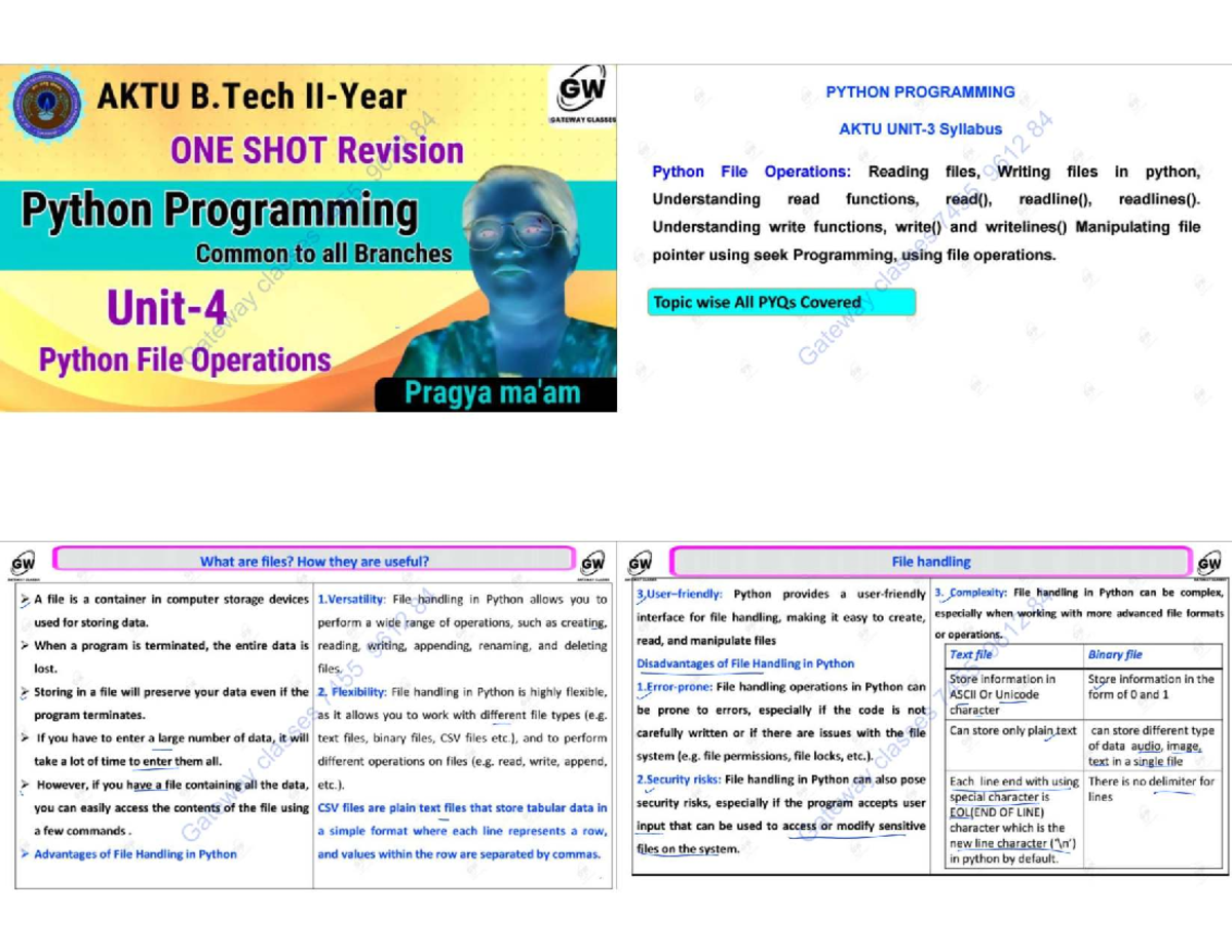 AKTU B.Tech GW PYTHON PROGRAMMING D8 ONE SHOT REVISION: File Operations ...