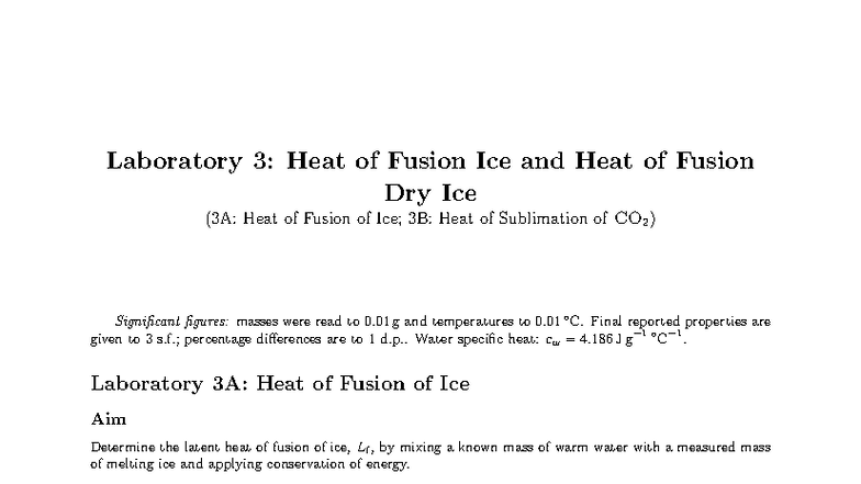 Laboratory 3: Heat of Fusion of Ice & Sublimation of CO2 Analysis - Studocu