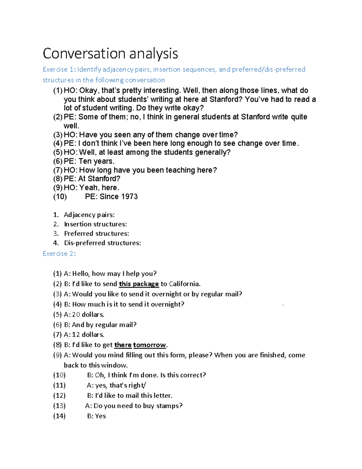 CA Exercise 1: Analyzing Adjacency Pairs & Structures in Conversations ...