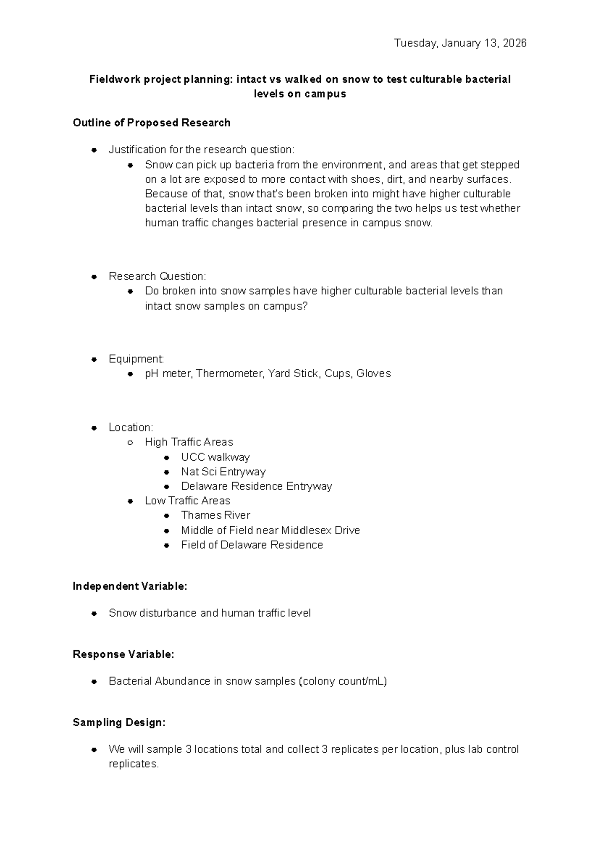 Lab 1: Fieldwork Project on Bacterial Levels in Snow Samples - Studocu