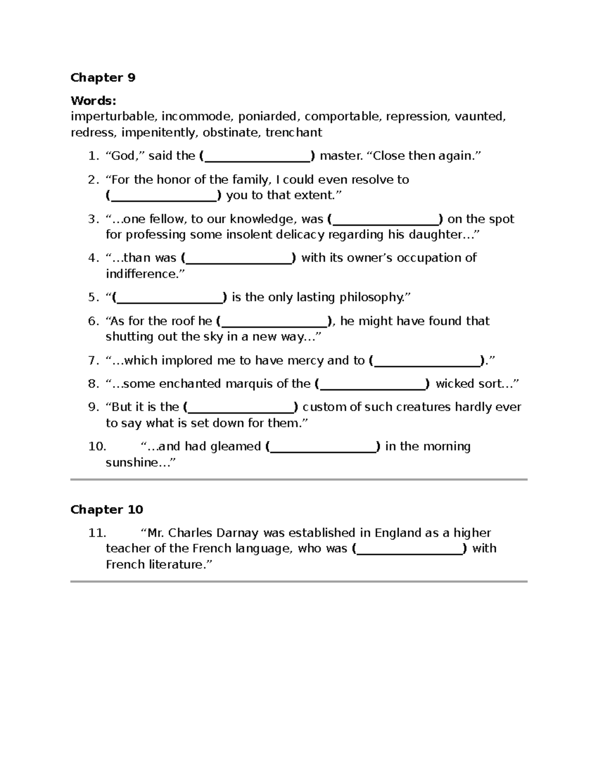 Chapter 9 Vocabulary Test - A Tale of Two Cities (Book 2) - Studocu