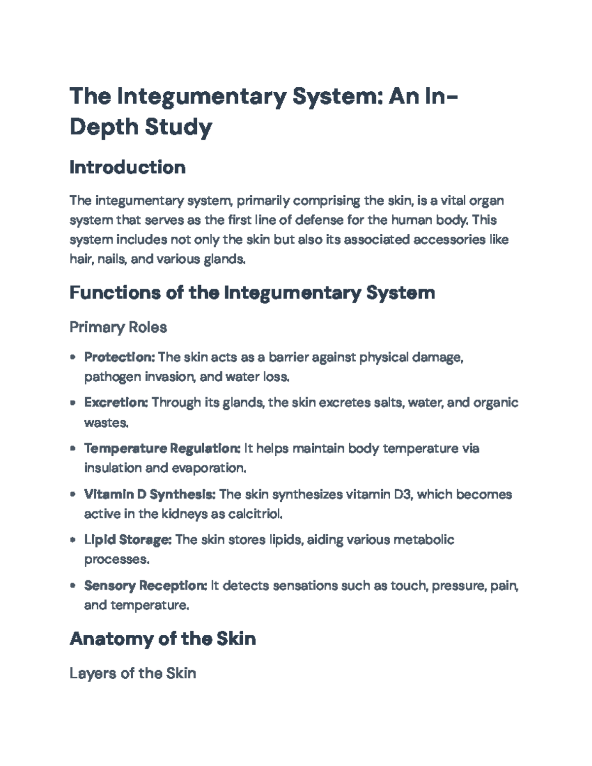 Integumentary System: Anatomy & Functions Overview for Biol 101 - The ...