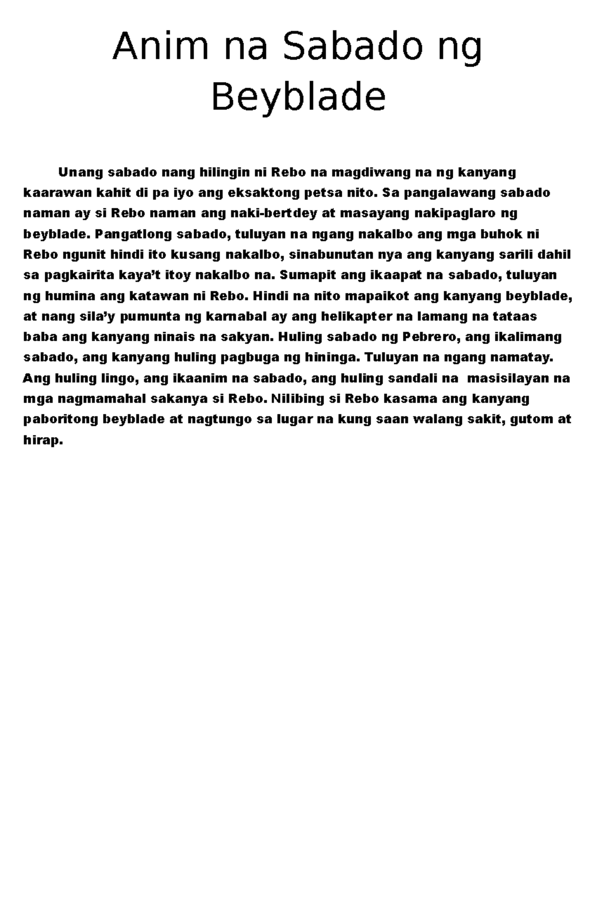 291068805 Anim Na Sabado Ng BEYBLADE - Anim na Sabado ng Beyblade Unang ...