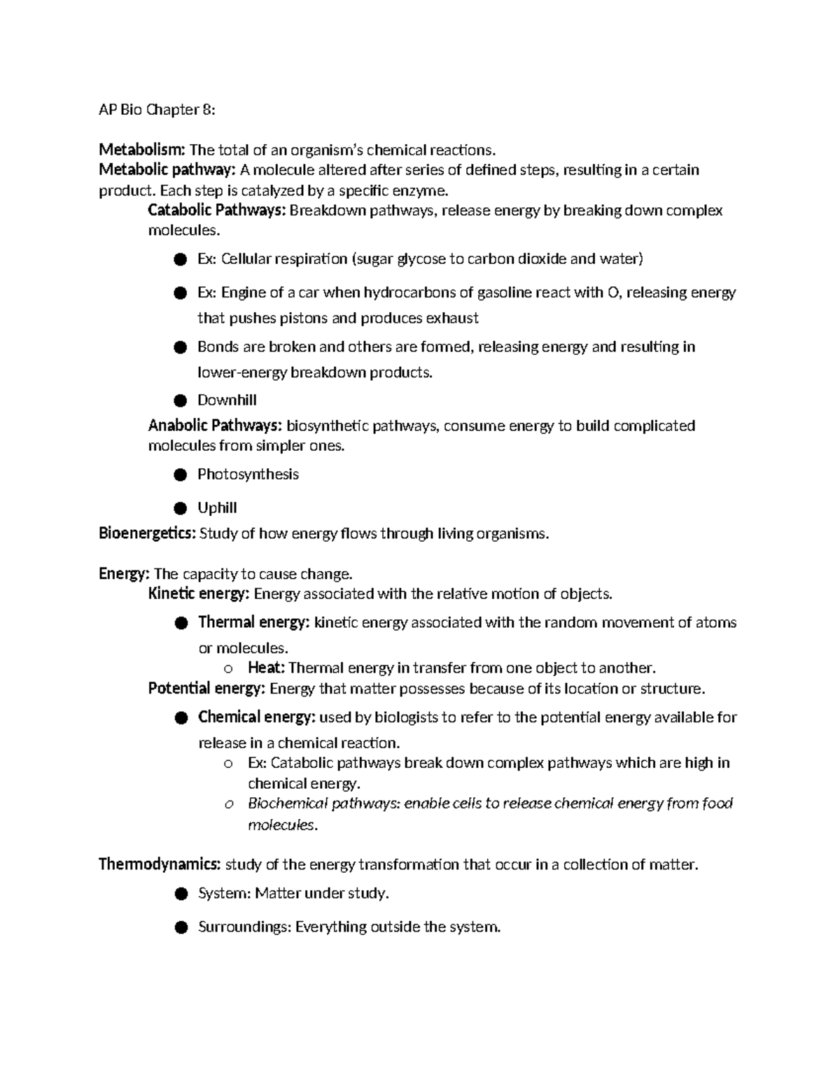 AP Bio Chapter 8: Metabolism and Energy Pathways Explained - Studocu