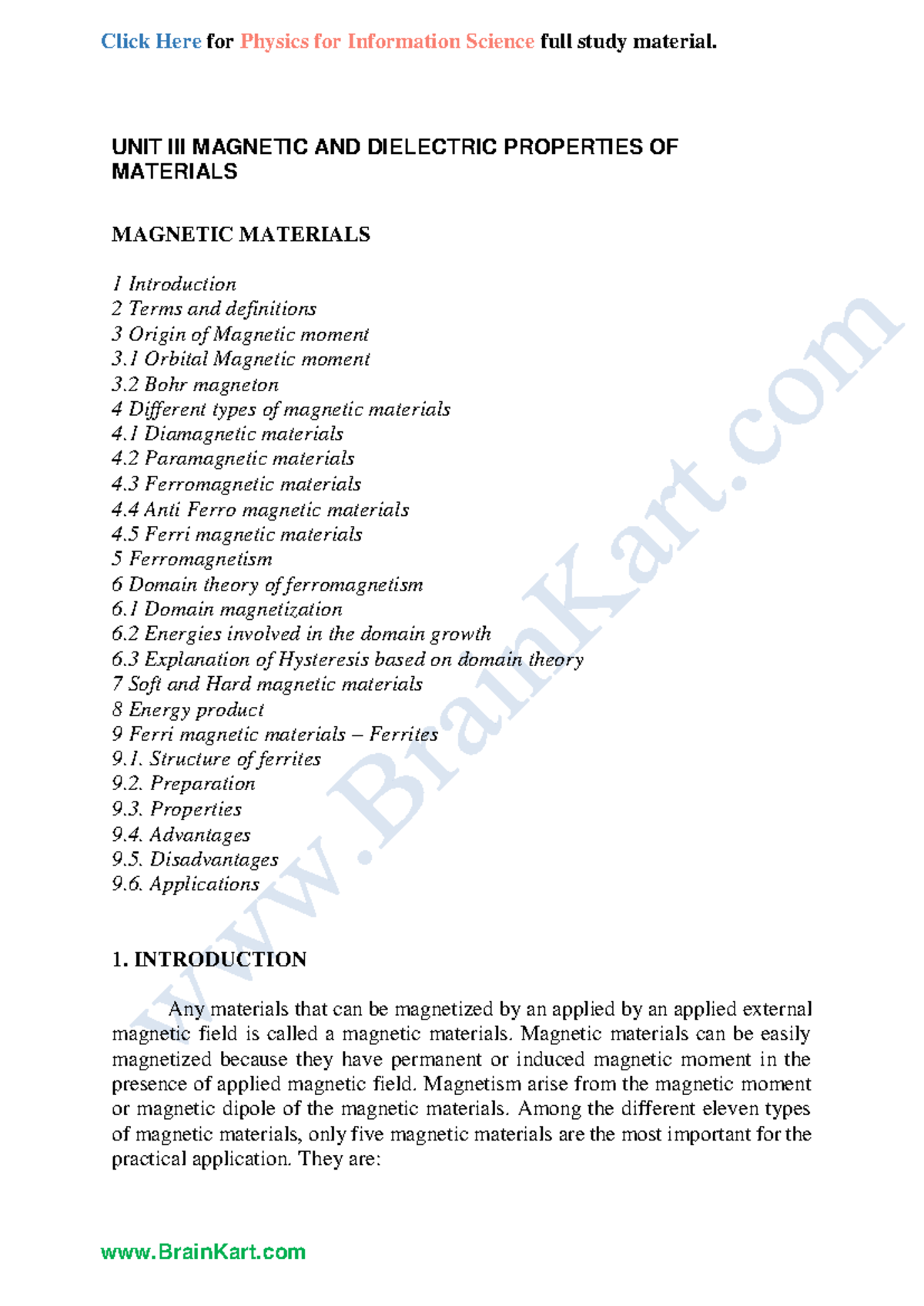 271 - PH8252 Physics for Information Science - Notes UNIT III Magnetic ...