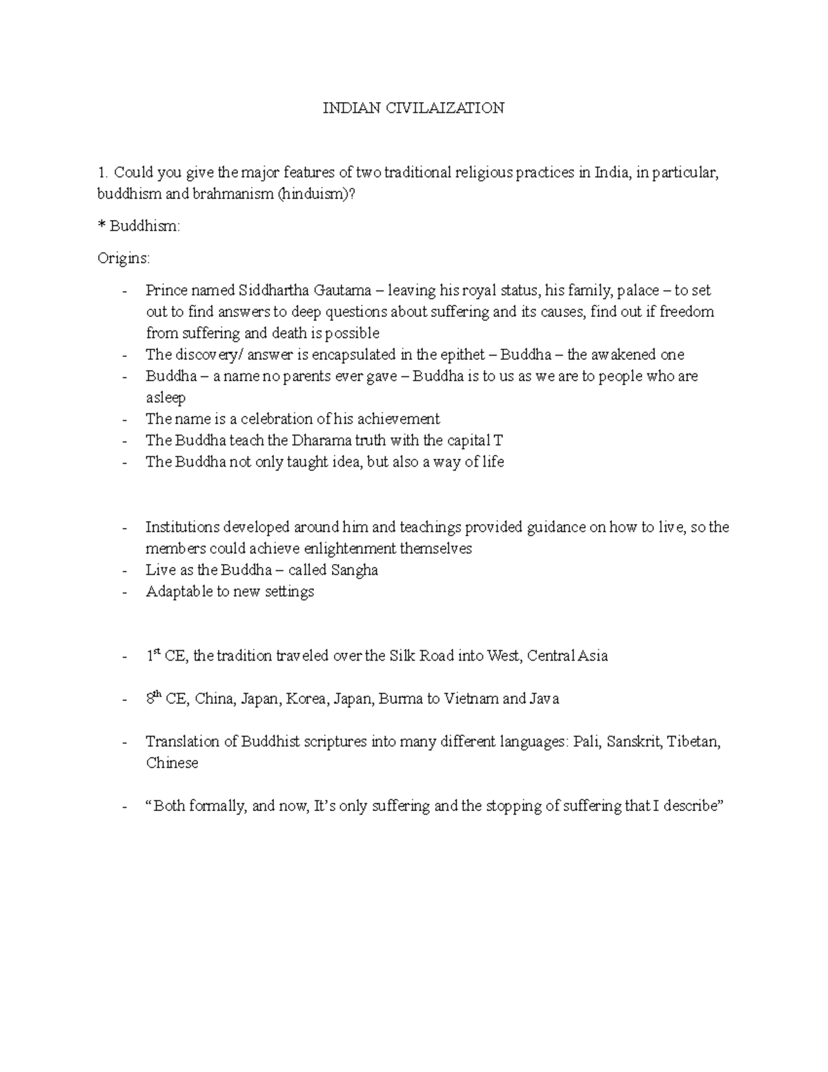 Indian Civilization Assignment 1: Key Features of Buddhism & Brahmanism ...