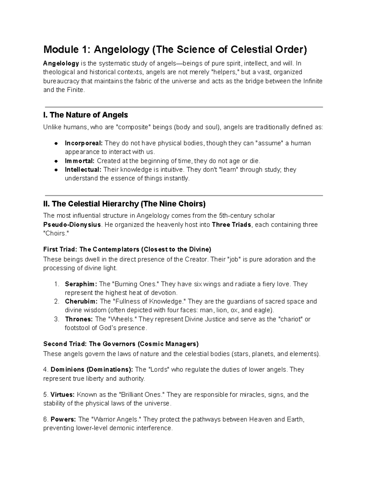 Module 1: Angelology - Understanding Celestial Hierarchy and Nature ...