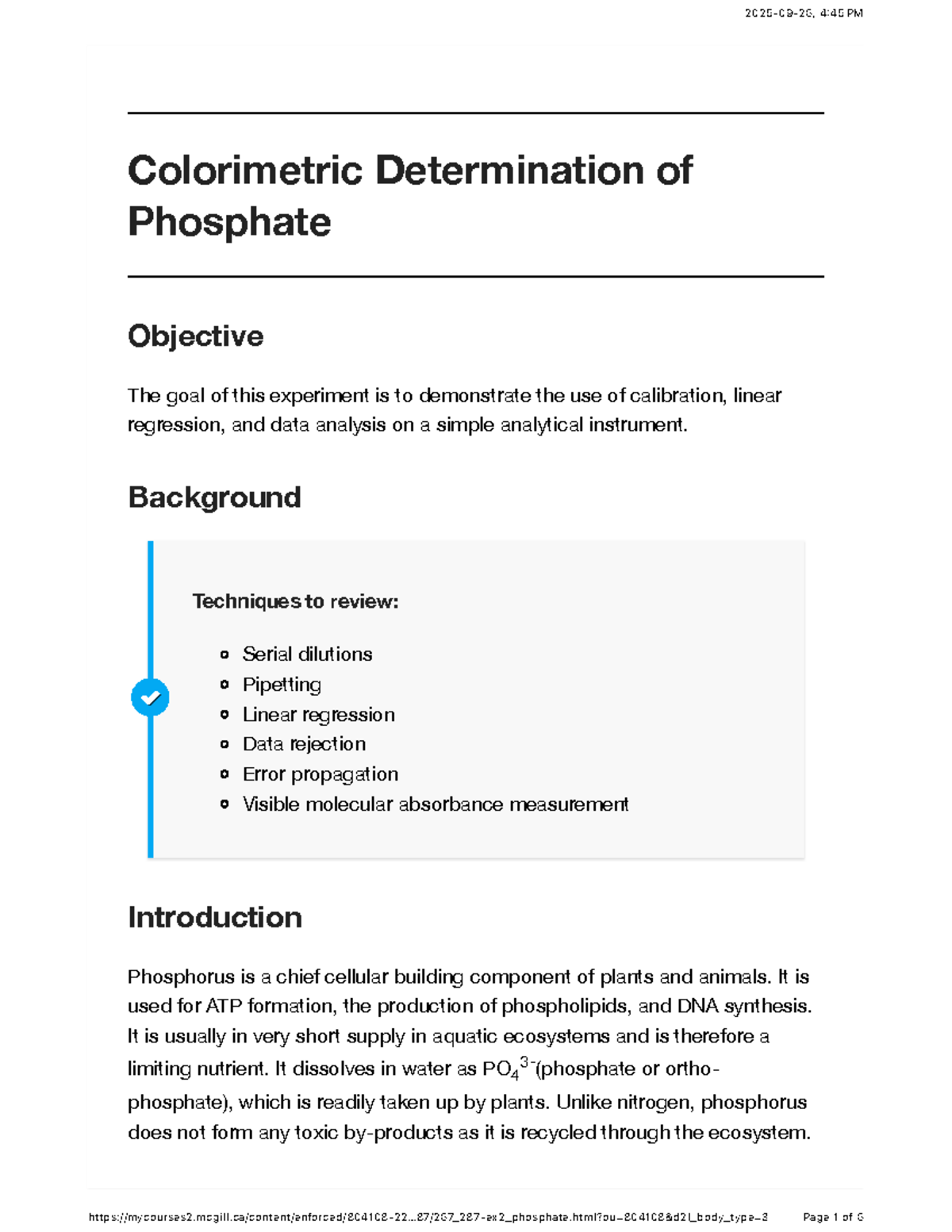 Phosphate Lab (CHEM 101): Colorimetric Analysis & Calibration ...