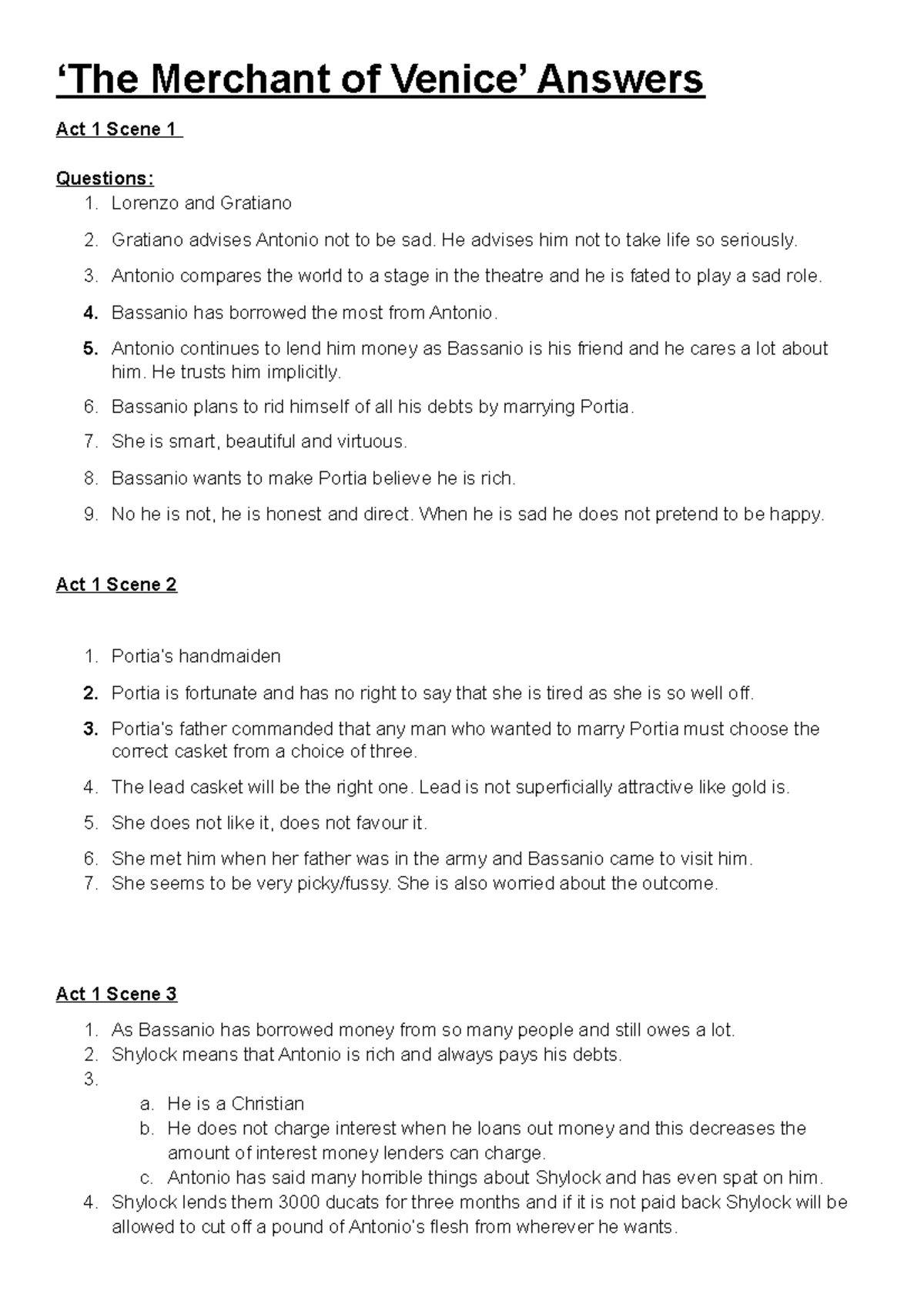 English The Merchant of Venice Answers Secondary - ‘The Merchant of ...