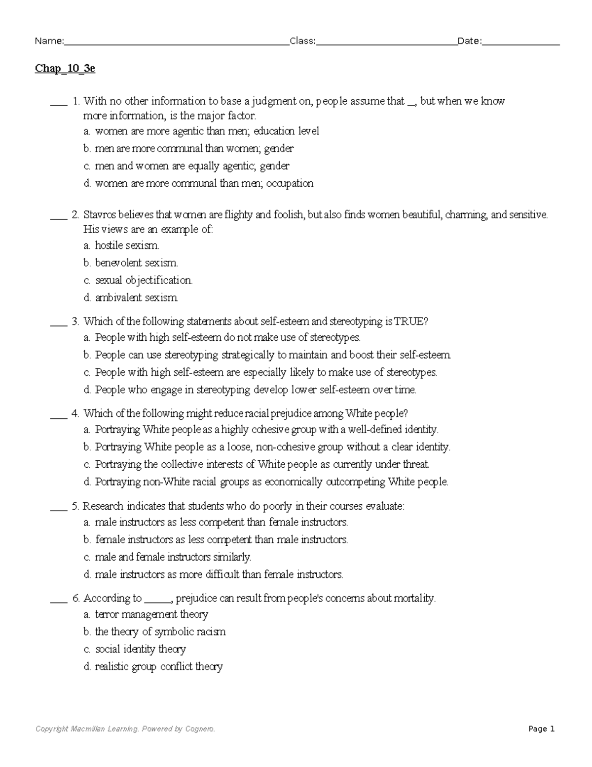 Chapter 10 MC Questions: Understanding Prejudice and Stereotypes - Studocu
