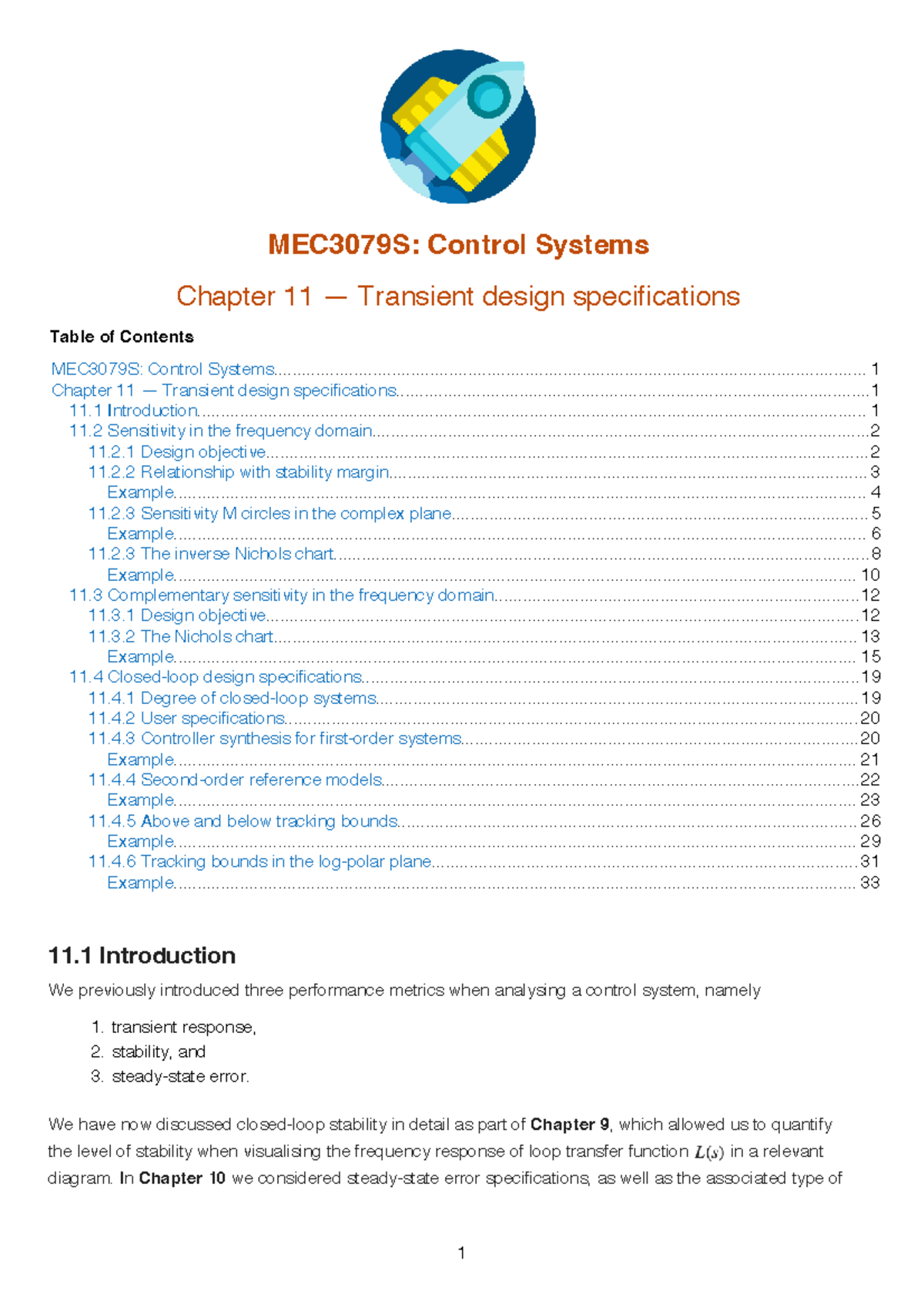 MEC3079S: Control Systems Chapter 11 - Transient Design Specifications ...