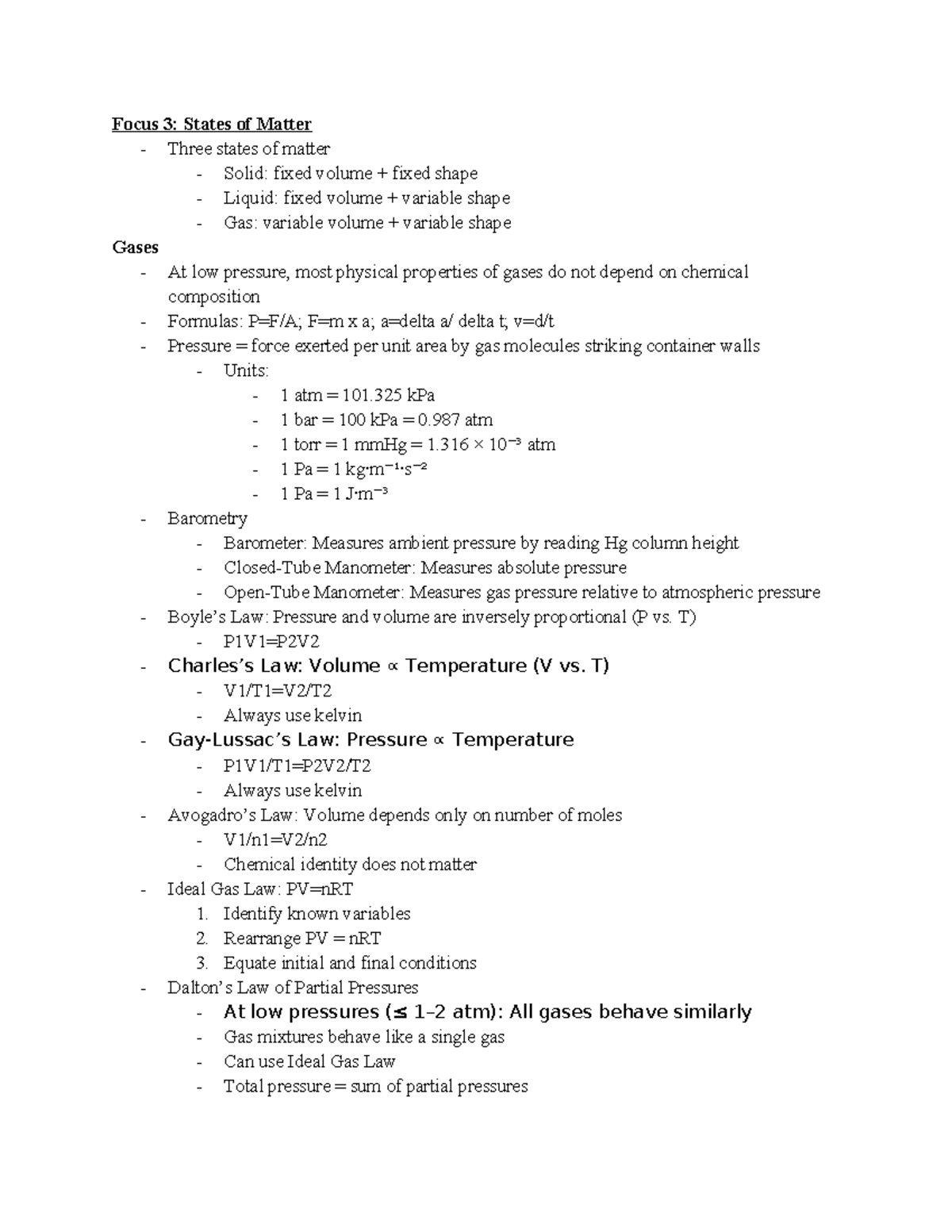 Chem 6B Midterm 1 Study Guide: States of Matter & Gas Laws - Studocu