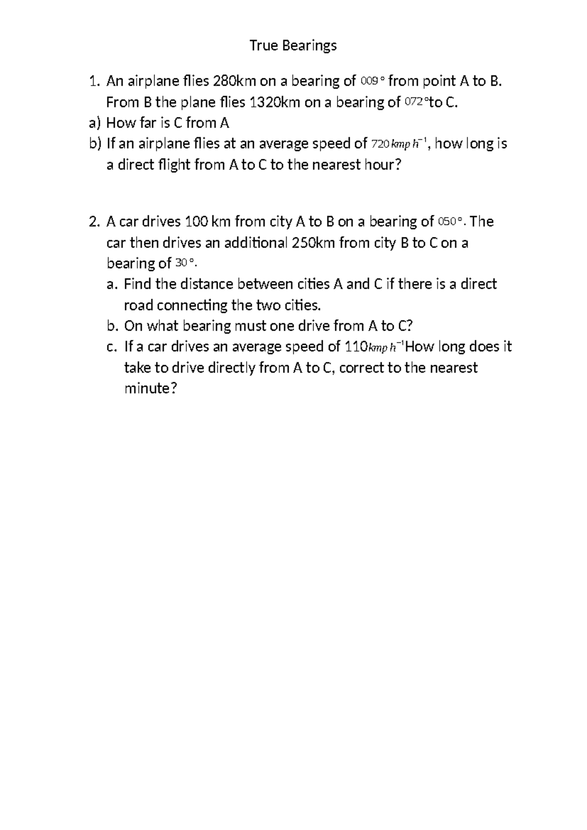 Worksheet-12: Physics Practice Problems on Bearings and Distances - Studocu
