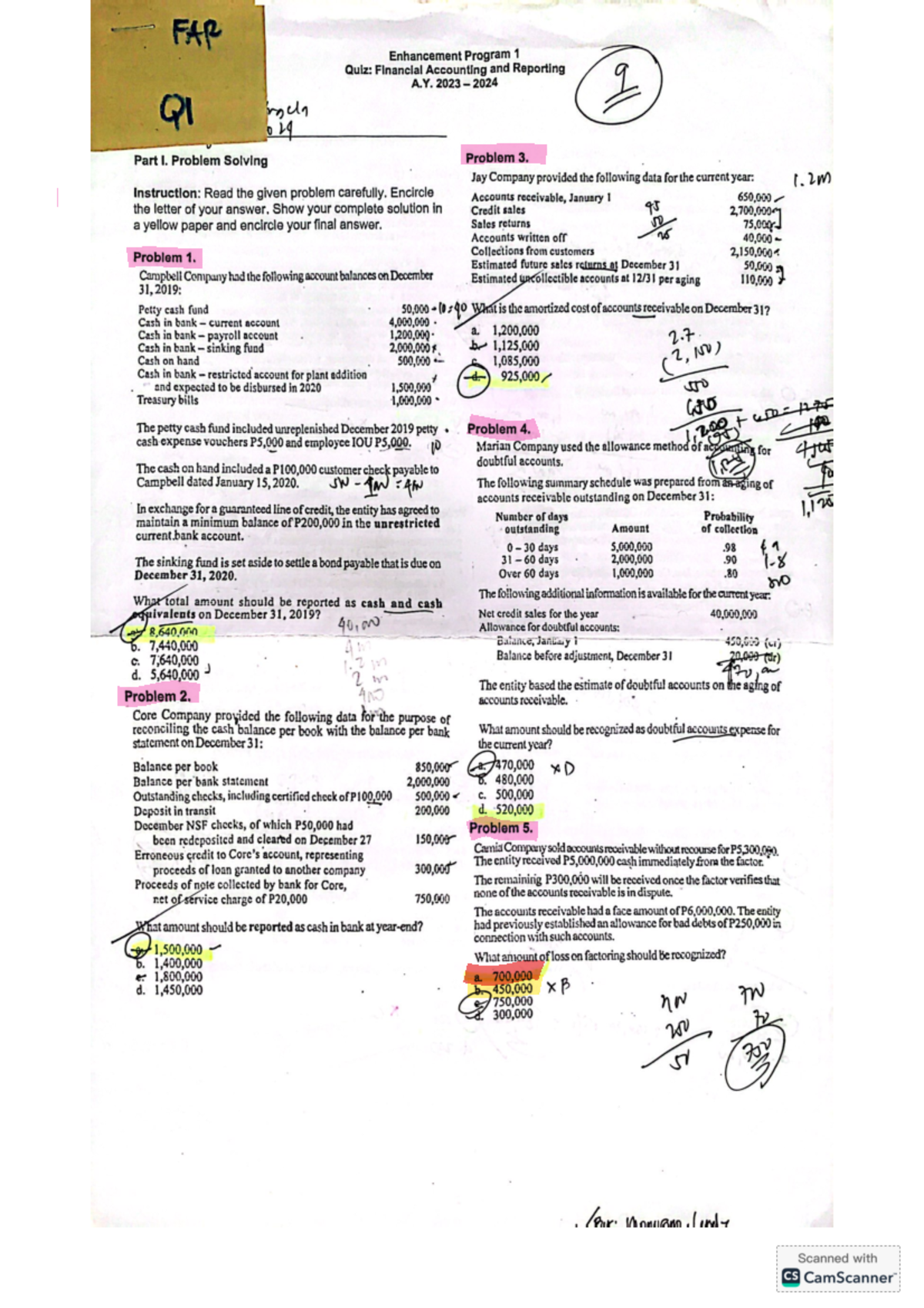 FAR - Quiz: Financial Accounting and Reporting Practice Problems - Studocu