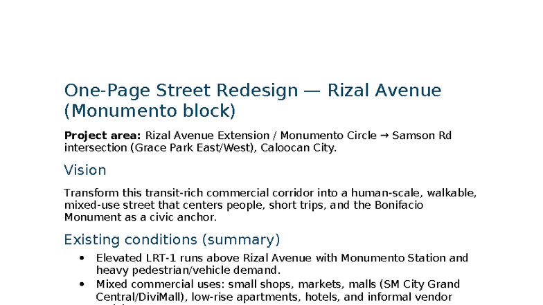 Monumento Street Redesign Project: Rizal Ave Block Overview - Studocu