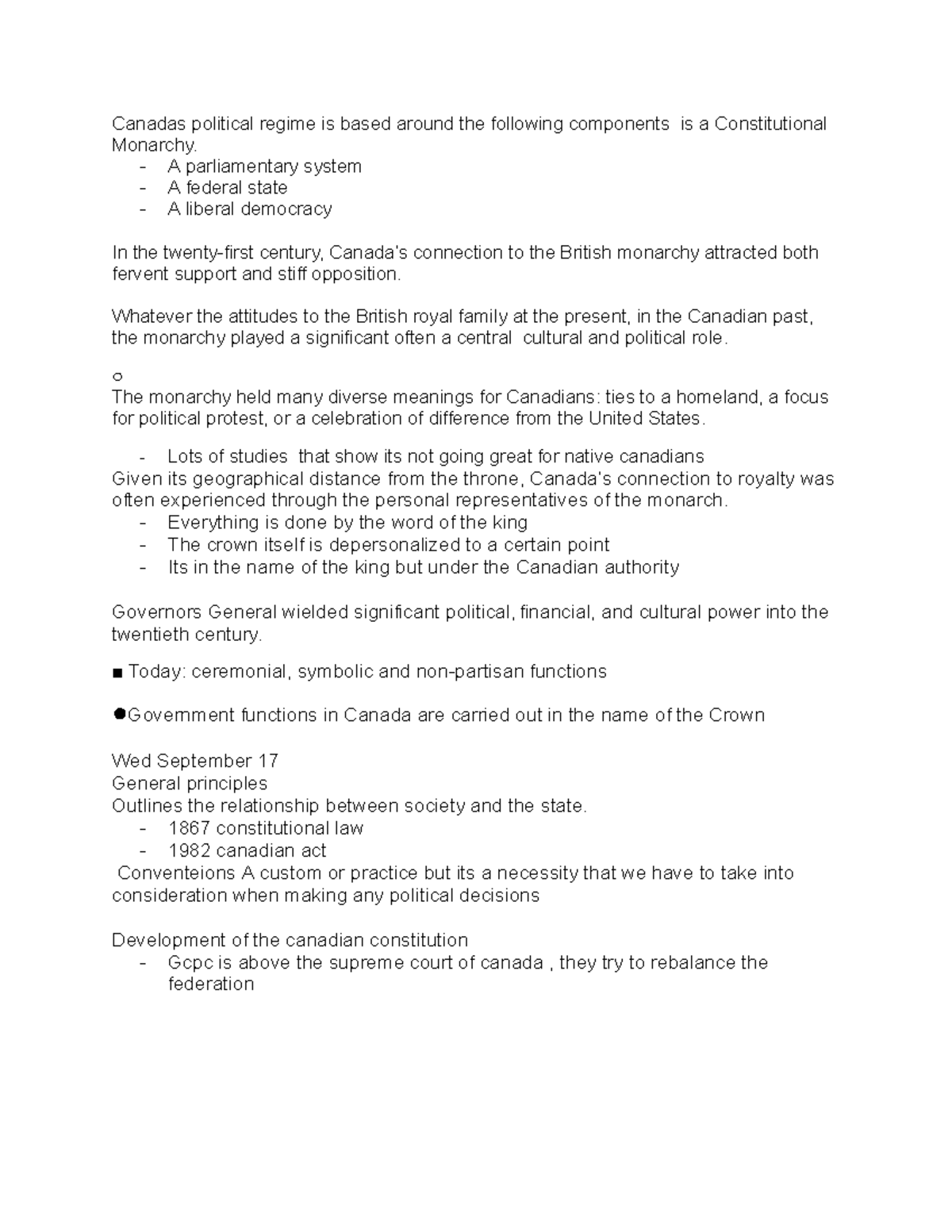 PO263 Notes: Canada's Political Regime and the Monarchy's Role - Studocu