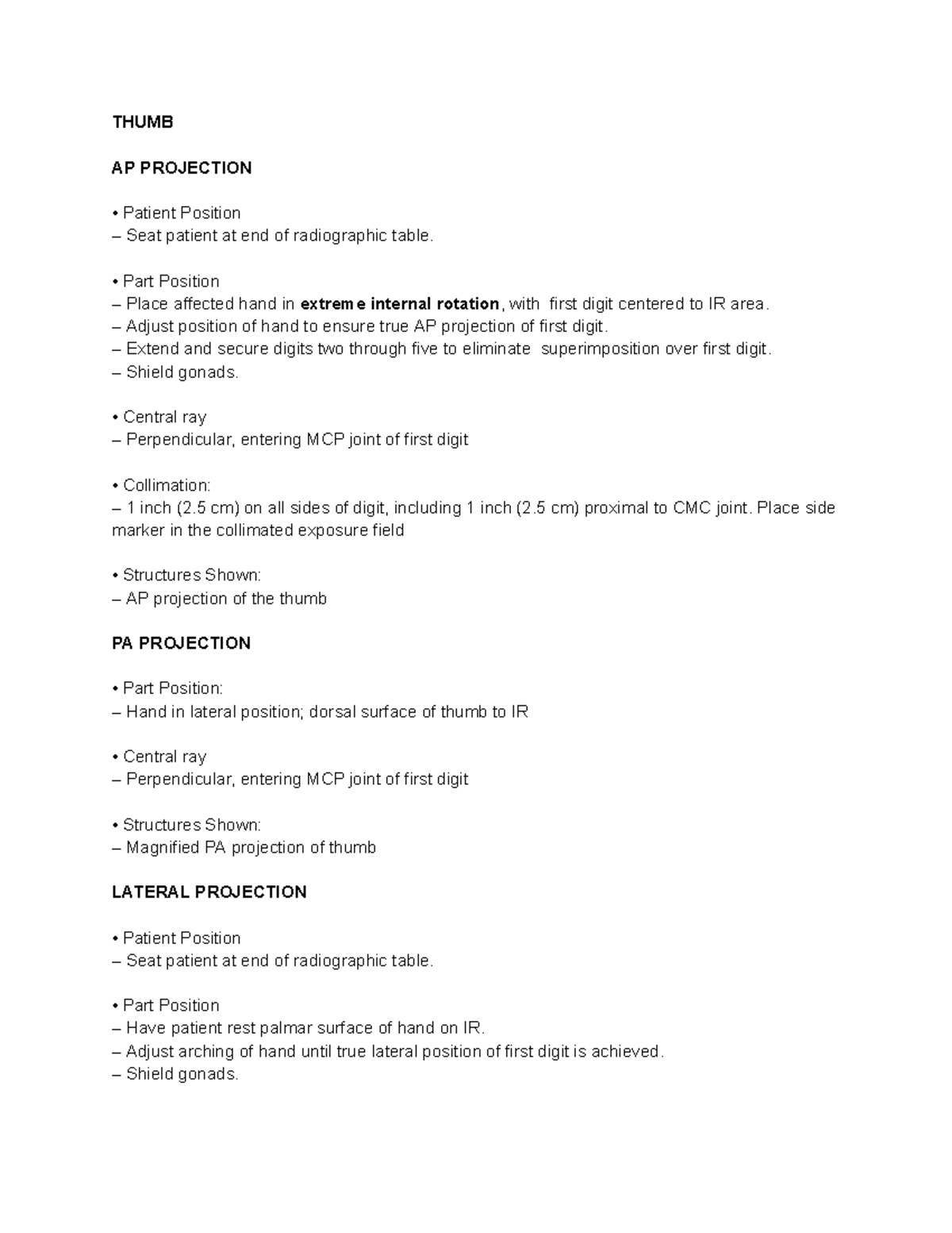 Thumb Positioning Techniques for AP, PA, and Lateral Projections - Studocu