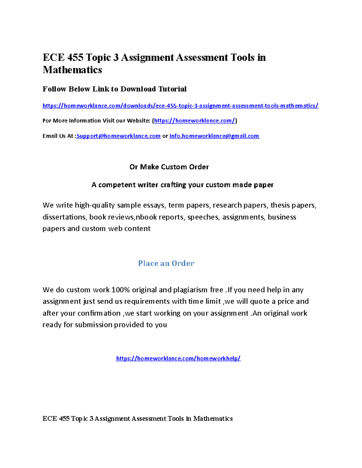 ECE 455 Topic 3 Assignment Assessment Tools in Mathematics - ECE 455 ...