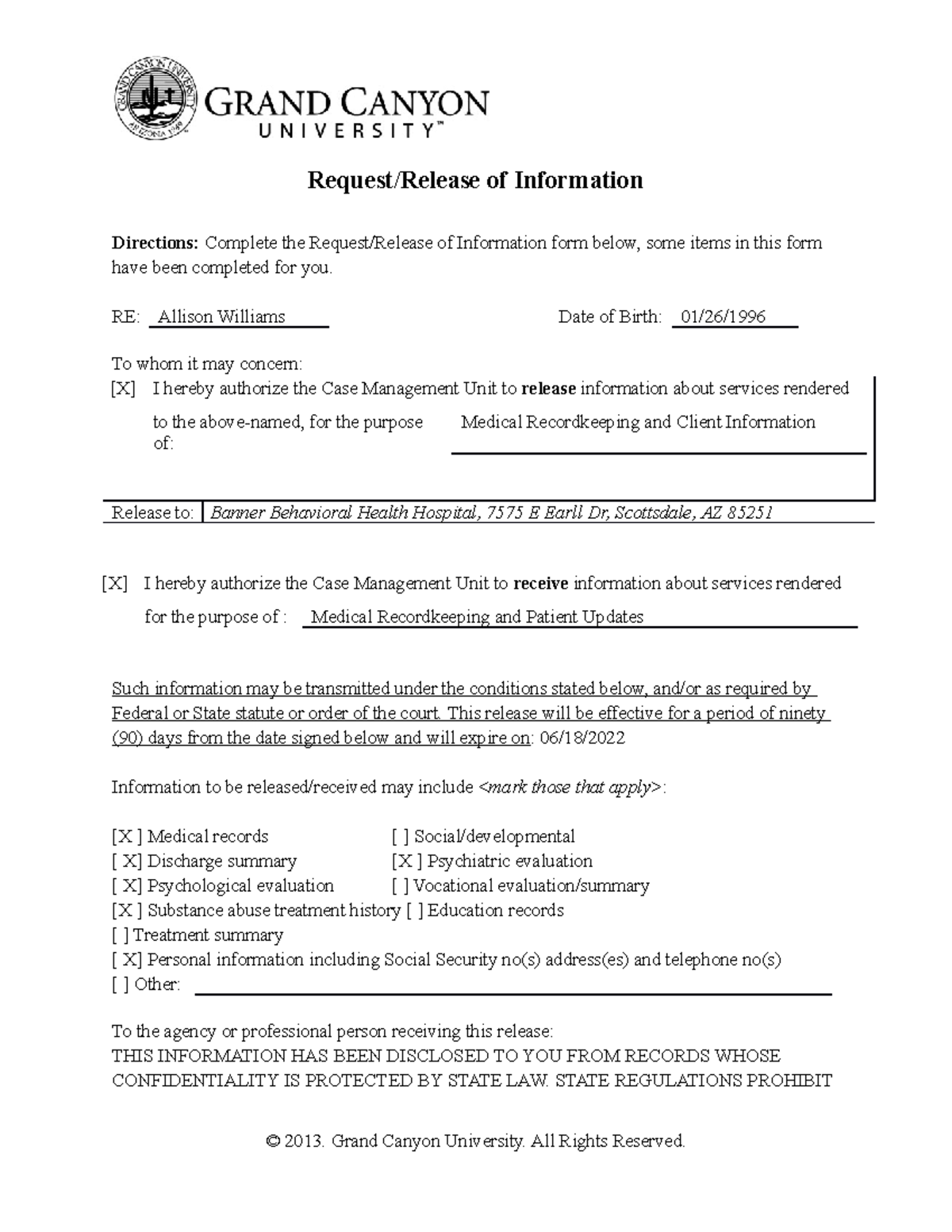PCN255 Request/Release of Info Form for Medical Records - Studocu