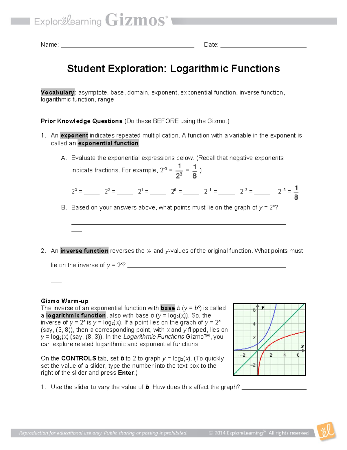 MHF4U Unit 3 Logarithmic Functions Student Exploration Guide - Studocu