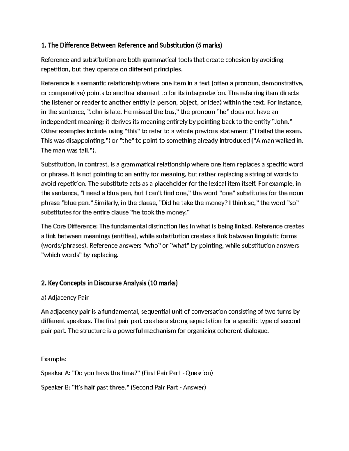 1. Reference vs. Substitution & Key Concepts in Discourse Analysis (15 ...