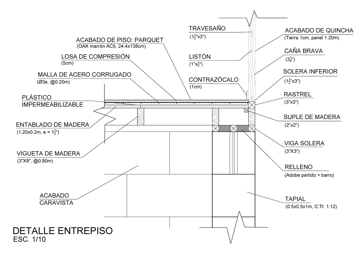 Entrepiso detalle tapial - VIGUETA DE MADERA DETALLE ENTREPISO ESC. 1 ...