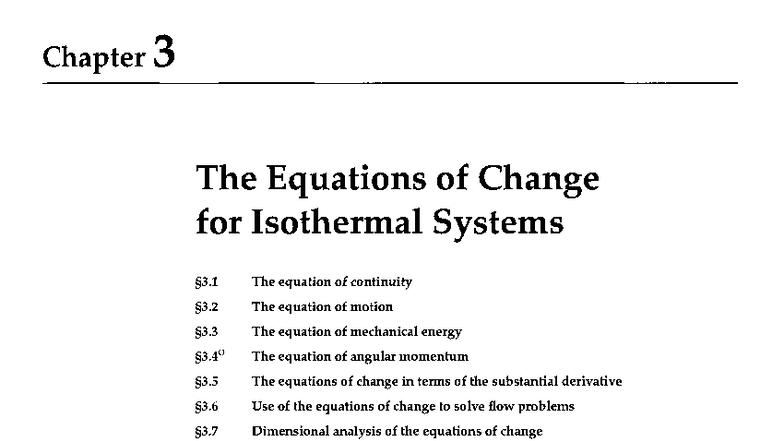 Chapter 3: Equations of Change for Isothermal Systems in Transport ...