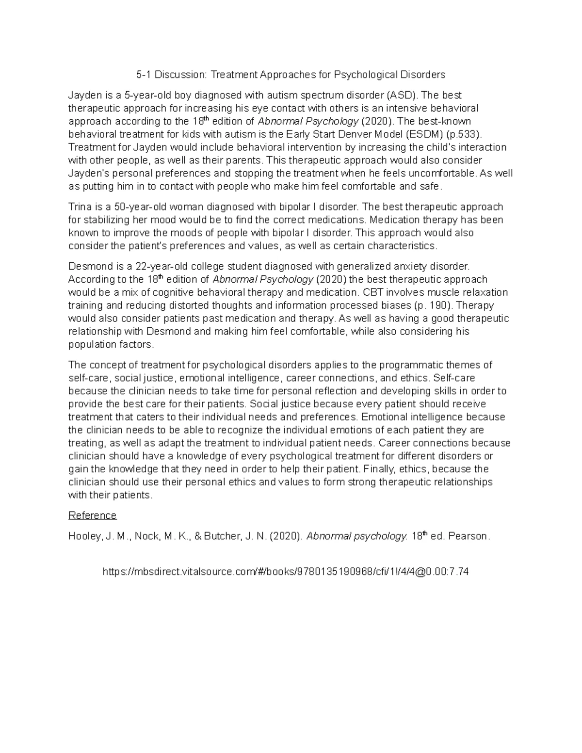 PSY 215 Abnormal Psychology 22EW3 Project Two - PSY-215-J3876 Abnormal ...