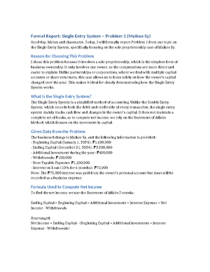 Single Entry System Problems - Capital Approach - Single Entry System ...