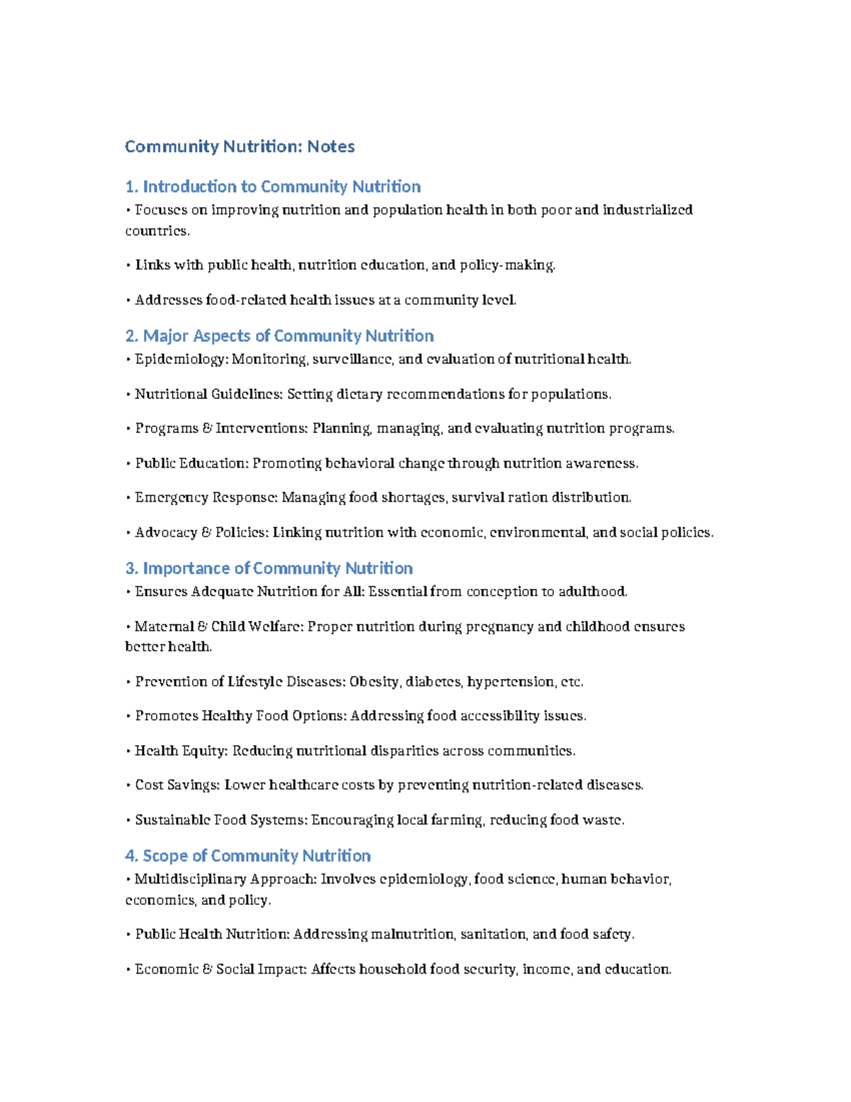 Community Nutrition Overview Notes: A Comprehensive Guide - Studocu