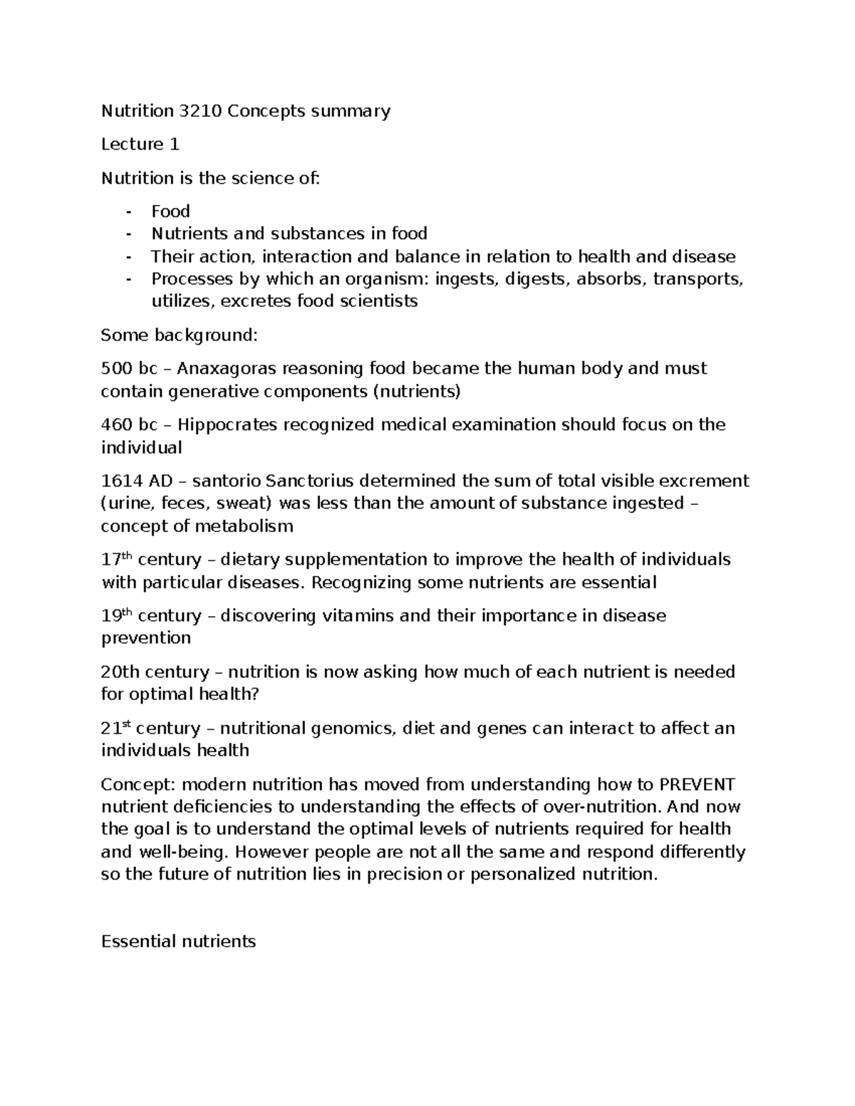 Nutrition 3210 Lecture Summaries: Concepts from Lectures 1-4 - Studocu