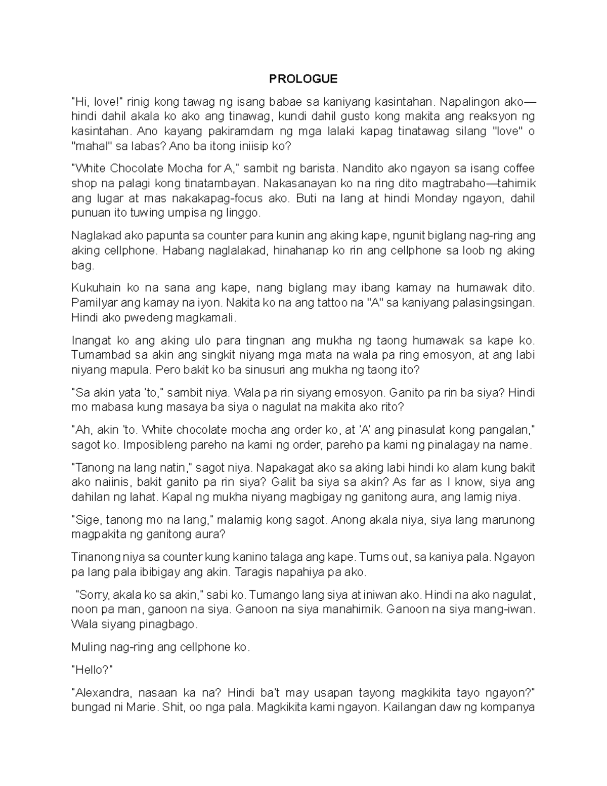 Prologue: Unang Pagkikita sa Coffee Shop - Fiction - Studocu