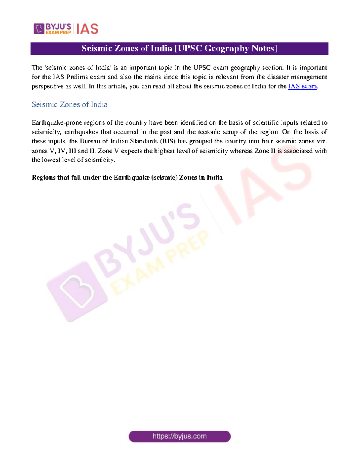 Seismic Zones of India - Earthquake - Seismic Zones of India [UPSC ...