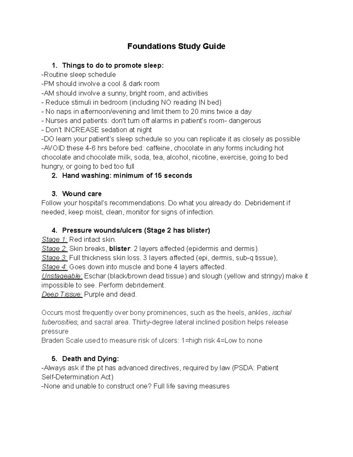 Foundations Study Guide: Key Concepts & Nursing Practices - Studocu