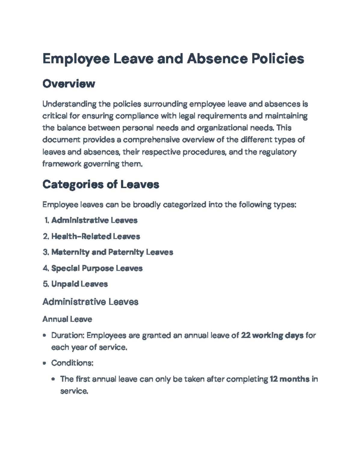 Employee Leave Policies Overview and Compliance Guidelines - Employee ...